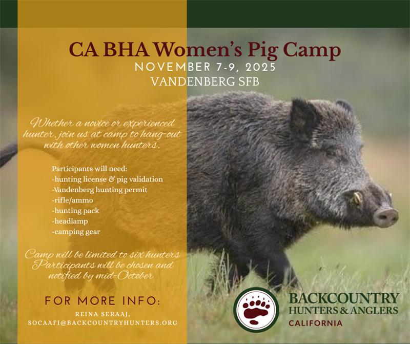 CA BHA Backcountry Women's Pig Hunt 2025 - Sign Up To Event